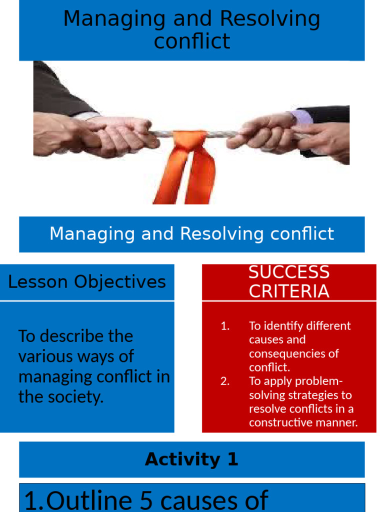 Activity Slide on Managing and Resolving conflict | PDF