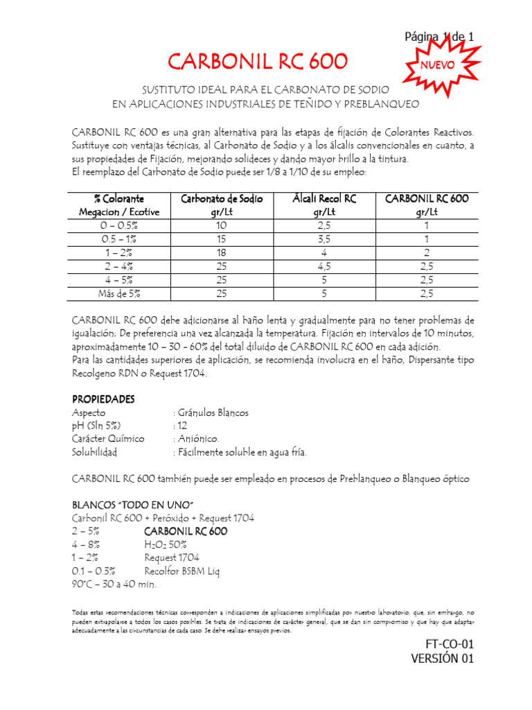 Carbonil RC 600 | PDF | Materiales | Química