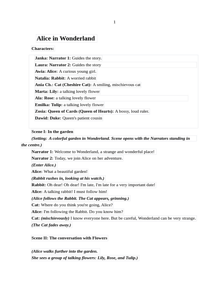 Alice_in_Wonderland_our_script | PDF | Alice (Alice's Adventures In Wonderland)