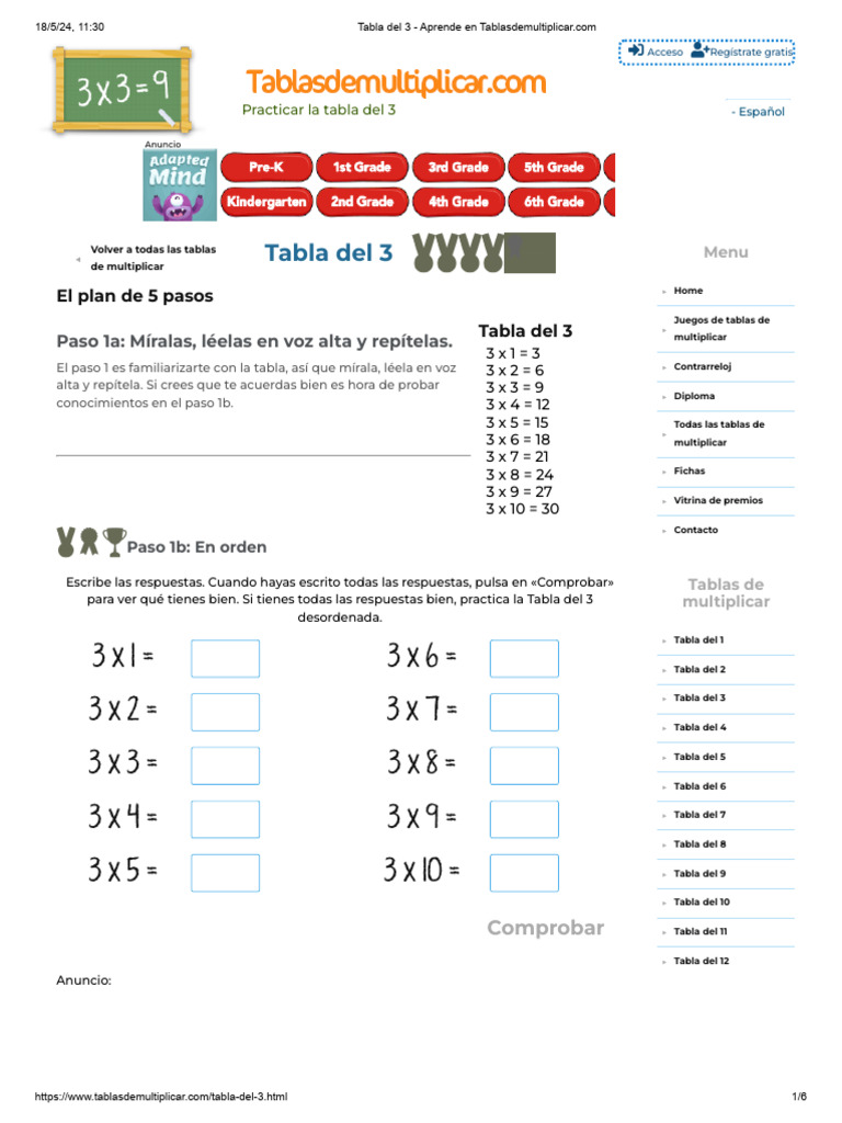 Tabla Del 3 - Aprende en | PDF