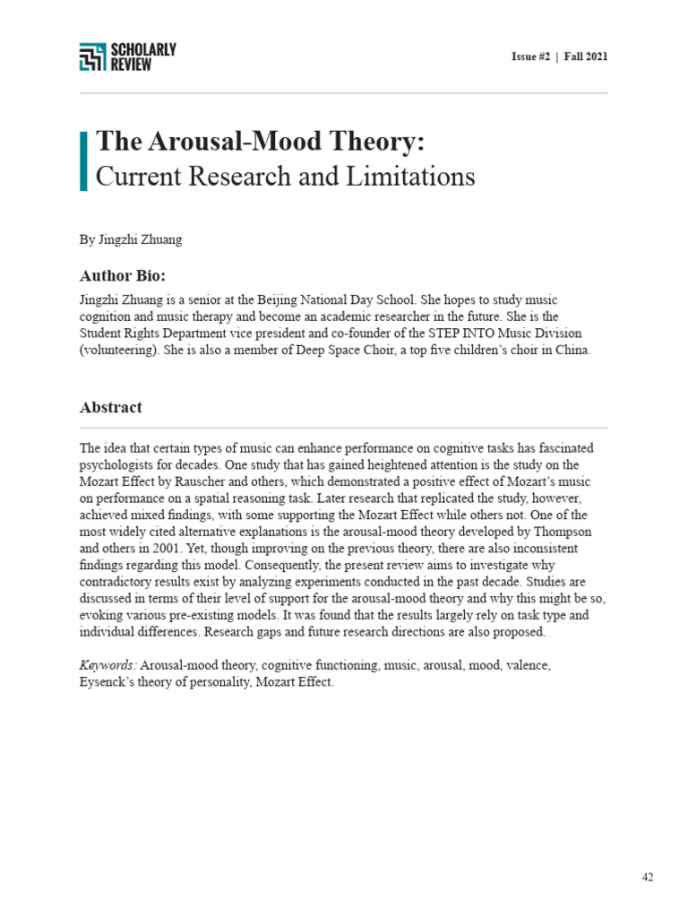 The Arousal-Mood Theory Current Research and Limit | PDF | Extraversion ...