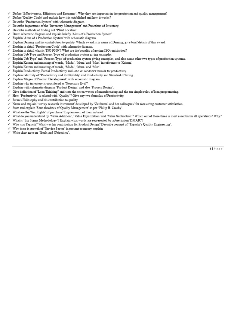RJC PTQM Sem Iv - March 2025 Question Bank | PDF | Six Sigma | Economies