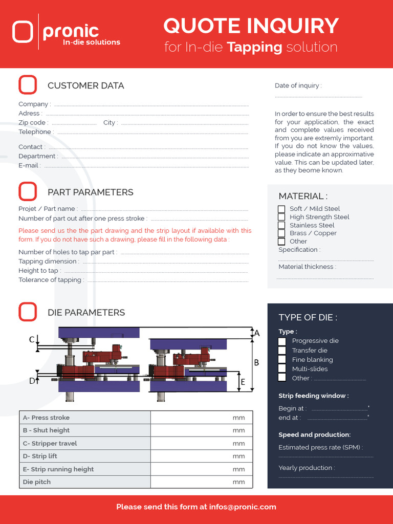In-Die Tapping Quote Request Form | PDF | Industrial Processes | Materials