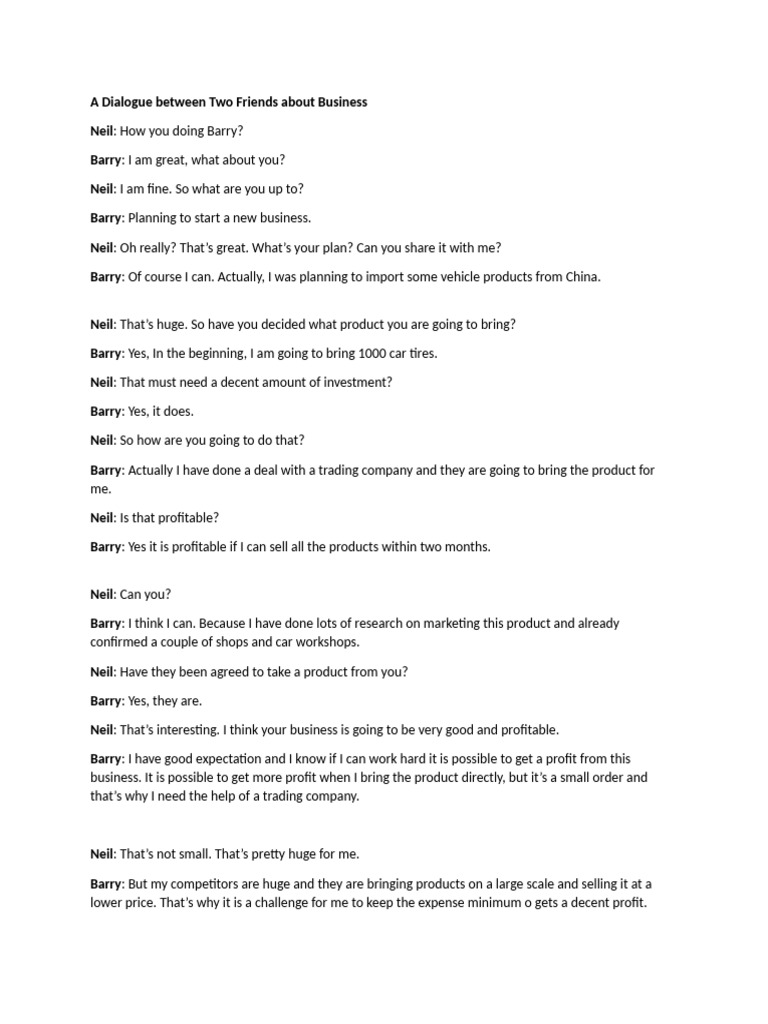 A Dialogue Between Two Friends About Business Pdf