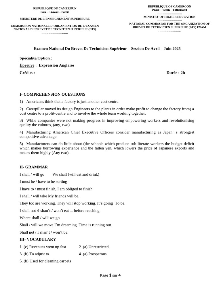 Corrigé 1 Anglais BTS Revised 1 | PDF