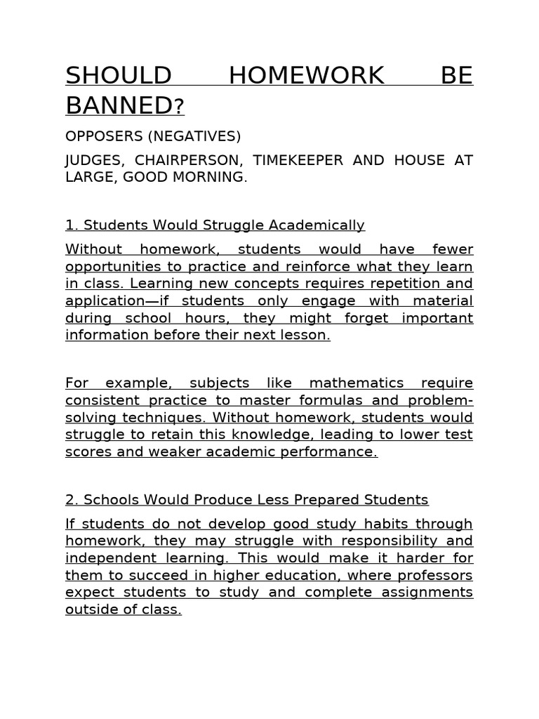Should Homework Be Banned | PDF | Homework | Disciplines