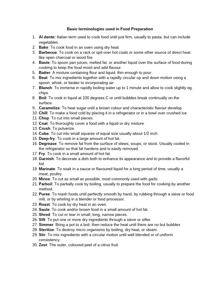 Essential Food Preparation Terms Explained | PDF | Spoon | Cooking