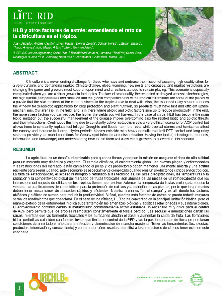 HLB y Otros Factores de Estrés Entendiendo El Reto de La Citricultura en El Trópico. | PDF