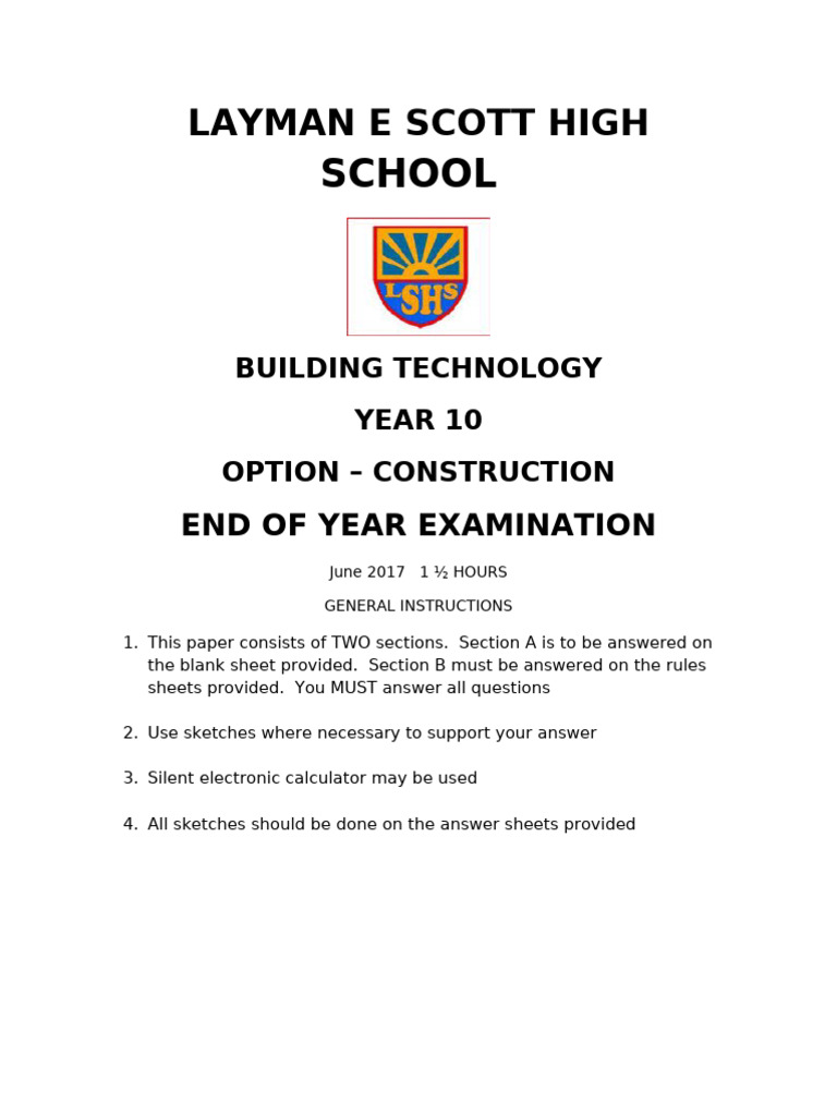 Year 10 Construction EXAM 2021 J Une | PDF | Foundation (Engineering ...
