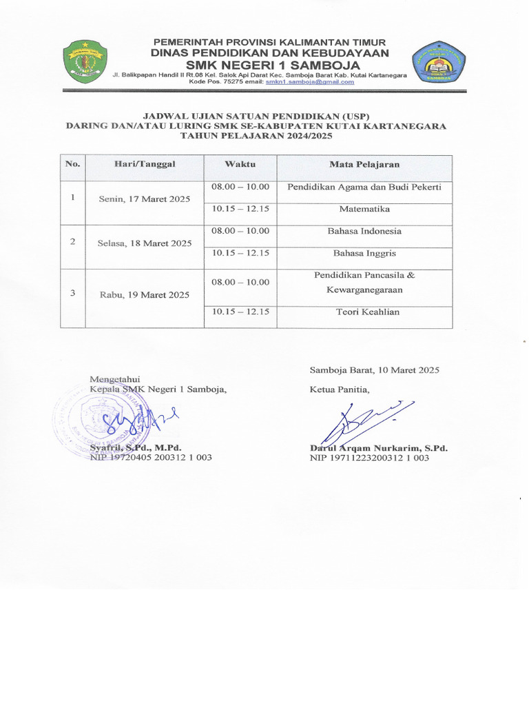 Jadwal USP T.A 2024-2025 | PDF