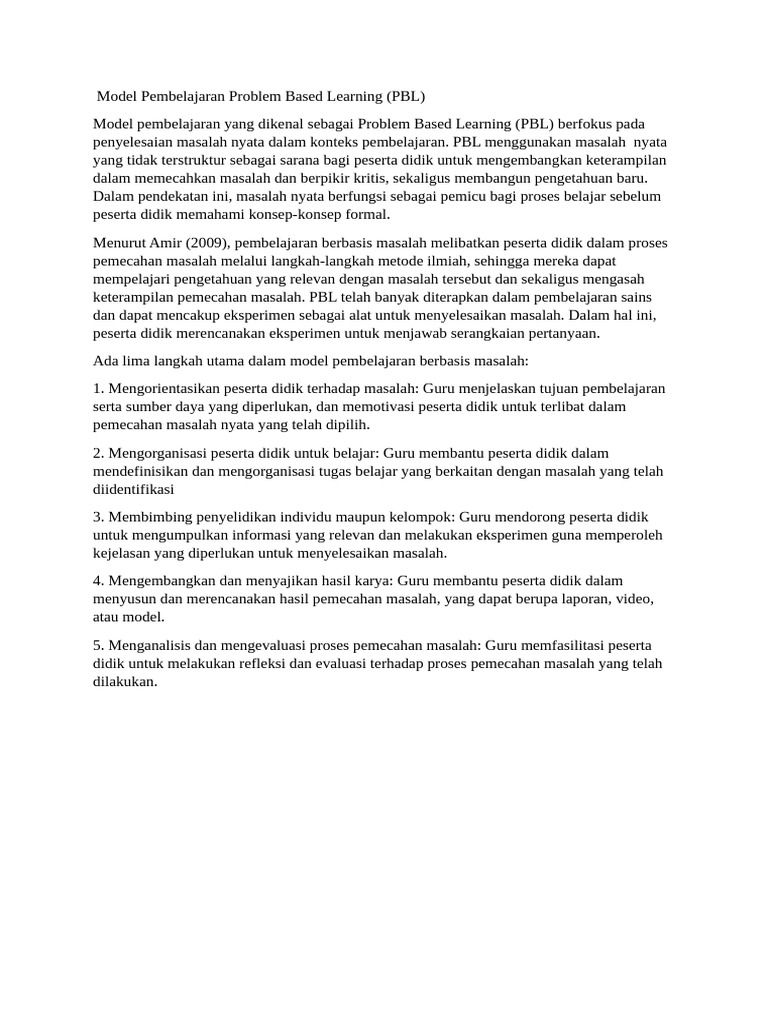 Model Pembelajaran Problem Based Learning | PDF