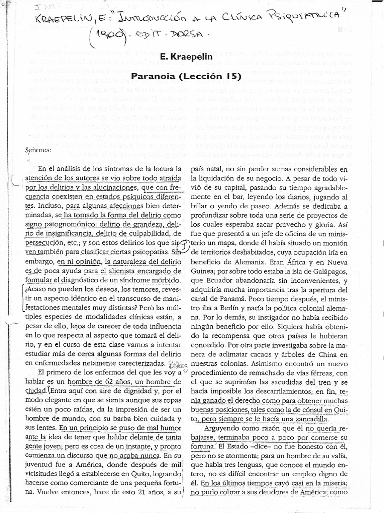 Kraepelin, Leccion 15 - Paranoia | PDF