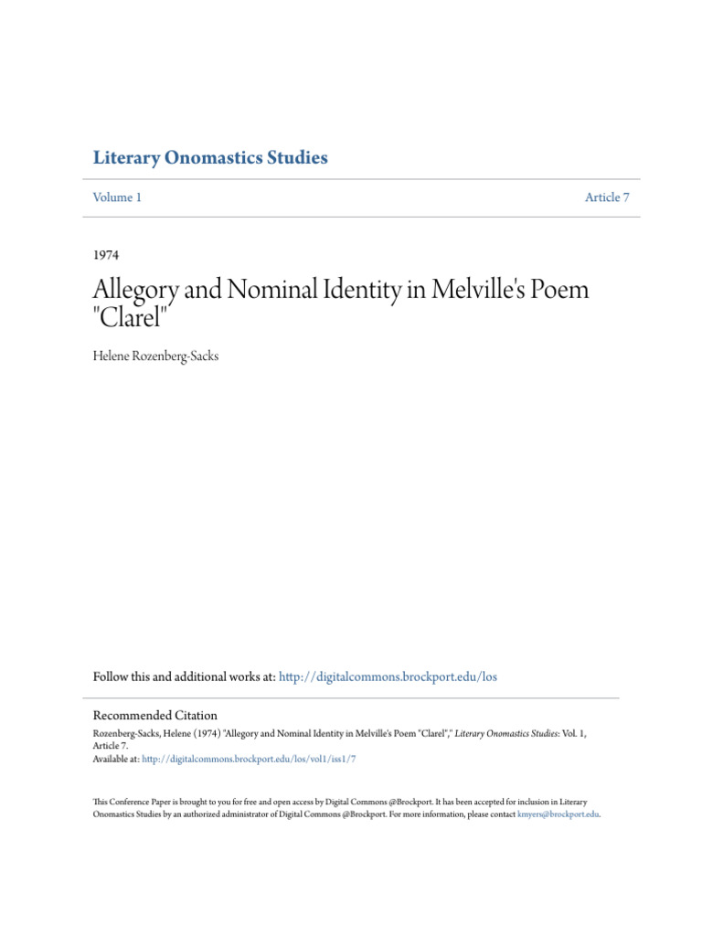 Allegory and Nominal Identity in Melvilles Poem Clarel | PDF | Poetic ...