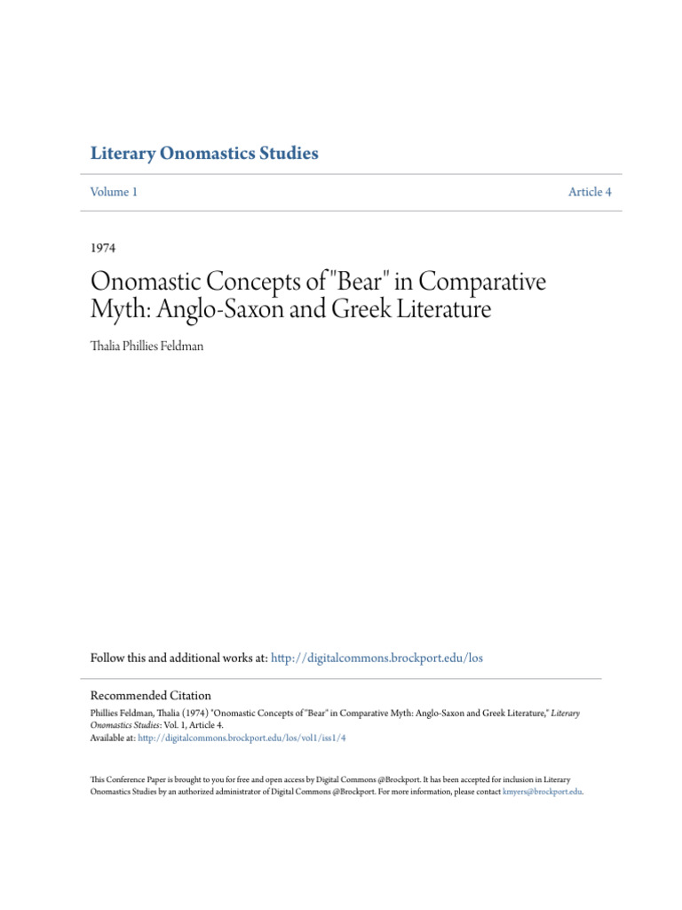 Onomastic Study of "Bear" Myths | PDF