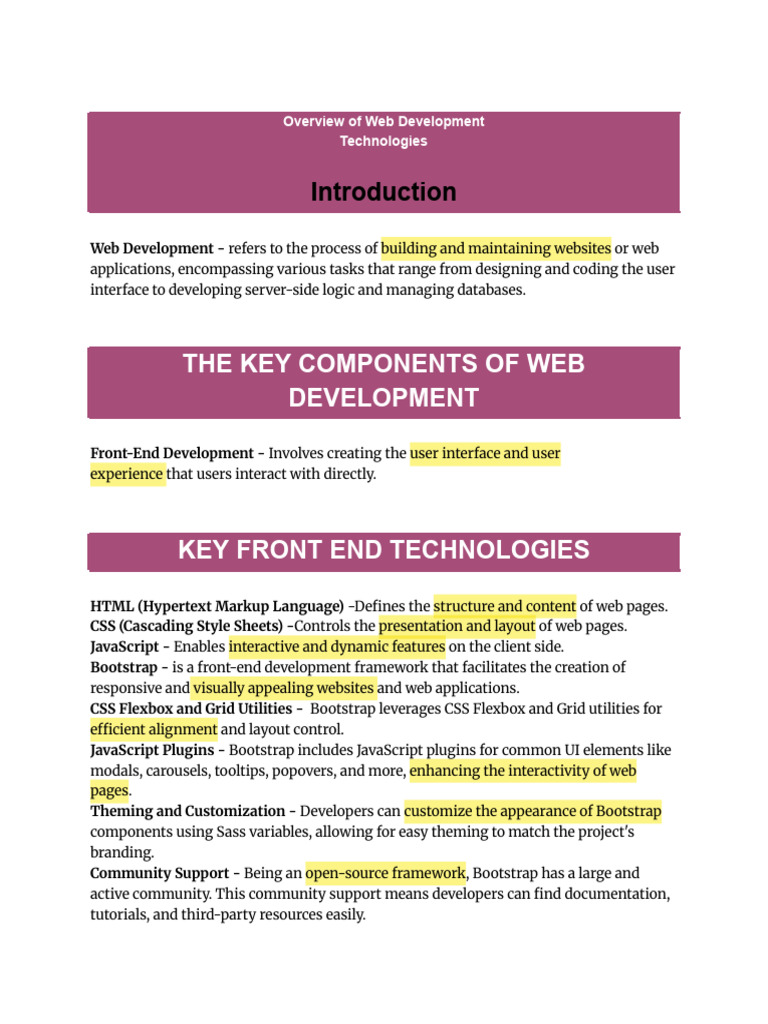 Web Development Technologies Overview | PDF | World Wide Web | Internet ...