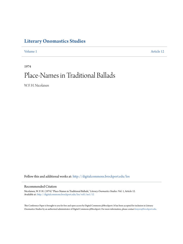 Place-Names in Traditional Ballads | PDF | Ballad | Traditional Stories
