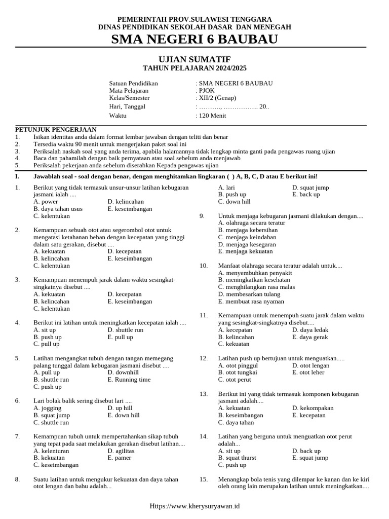 Soal Ujian Pjok Semester Genap | PDF