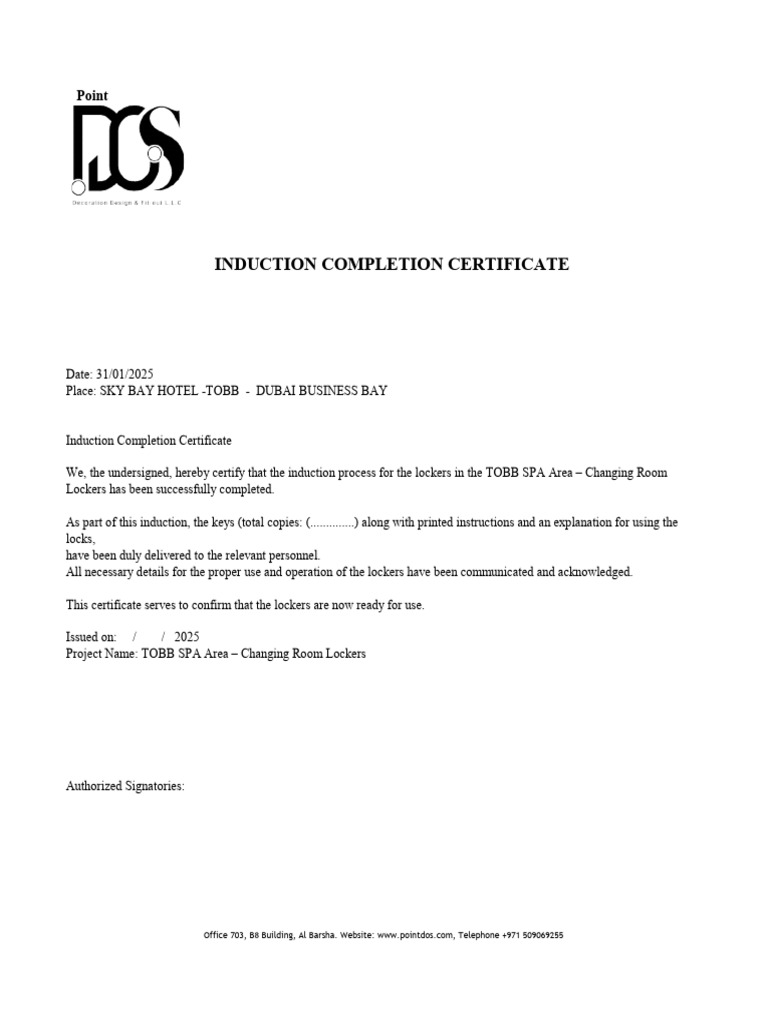 Induction Certificate | PDF