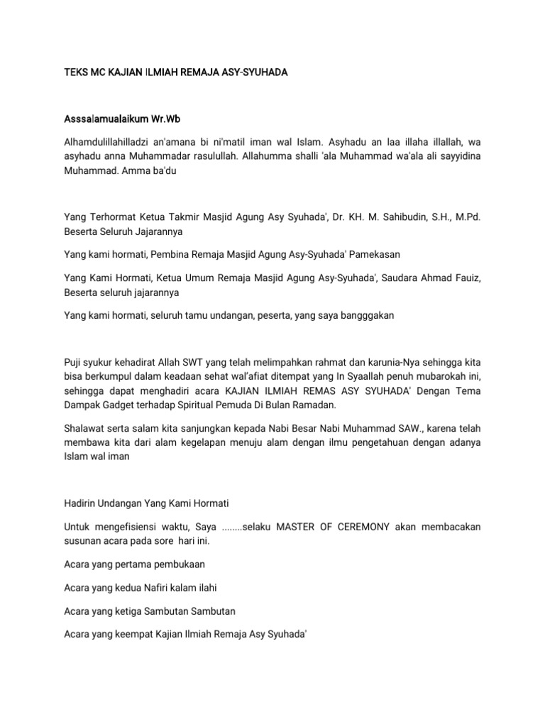 Teks MC Kajian | PDF