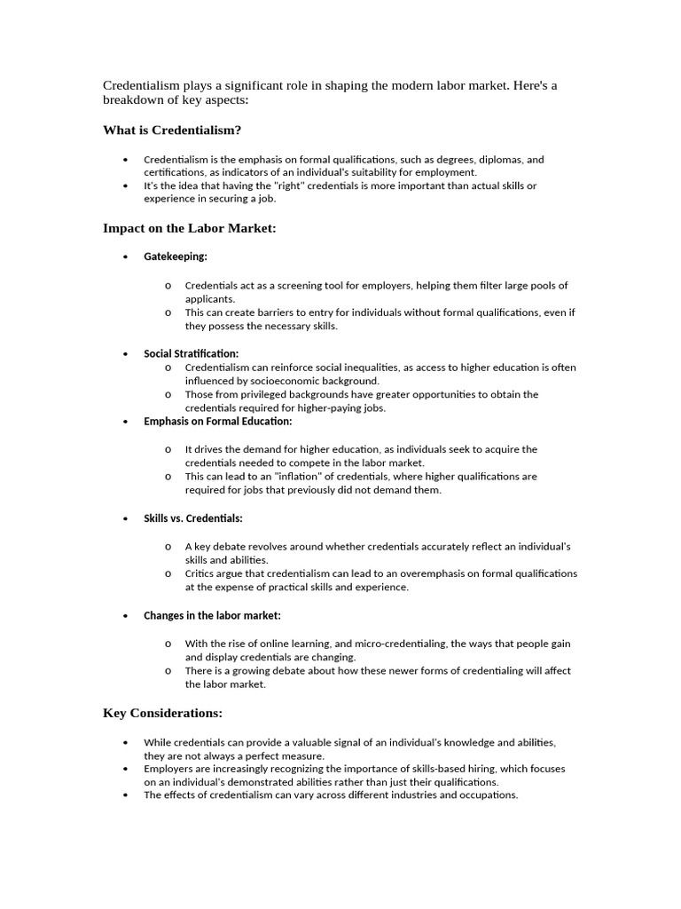 Credentialism plays a significant role in shaping | PDF | Labour ...