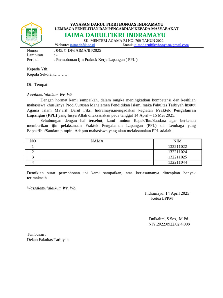 Permohonan Izin PPL ke Sekolah | PDF