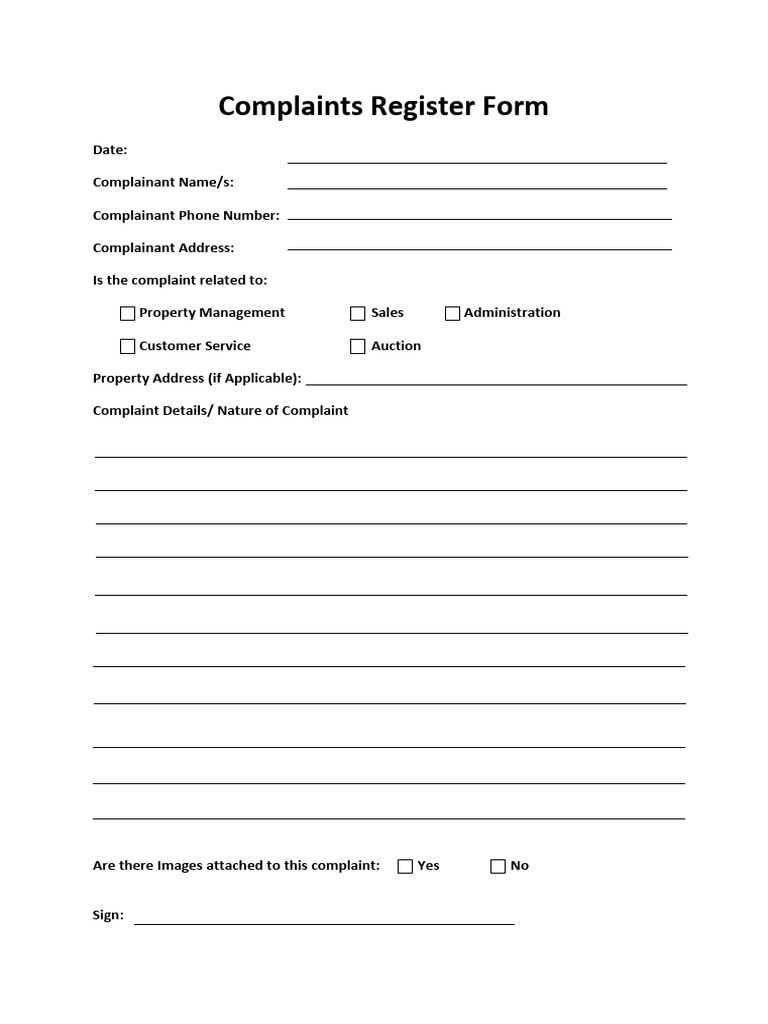 Complaints Register Form | PDF