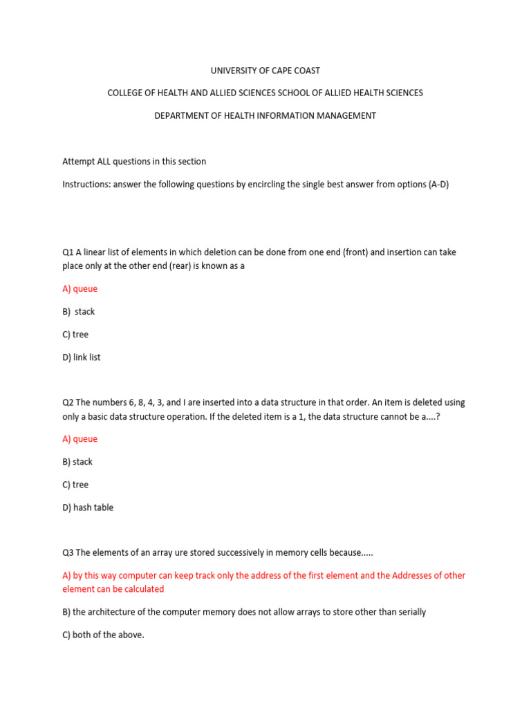 201 Data Structures Quiz Questions | PDF | Computer Programming | Algorithms And Data Structures