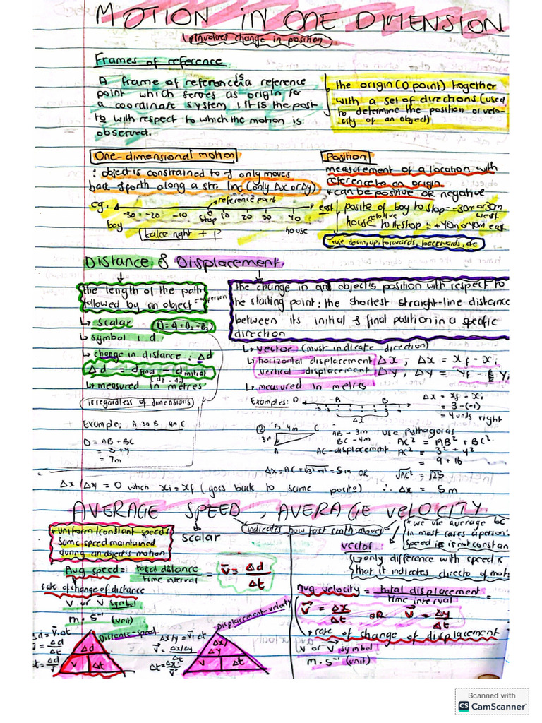 Motion in One Dimension GR 10 Summary | PDF
