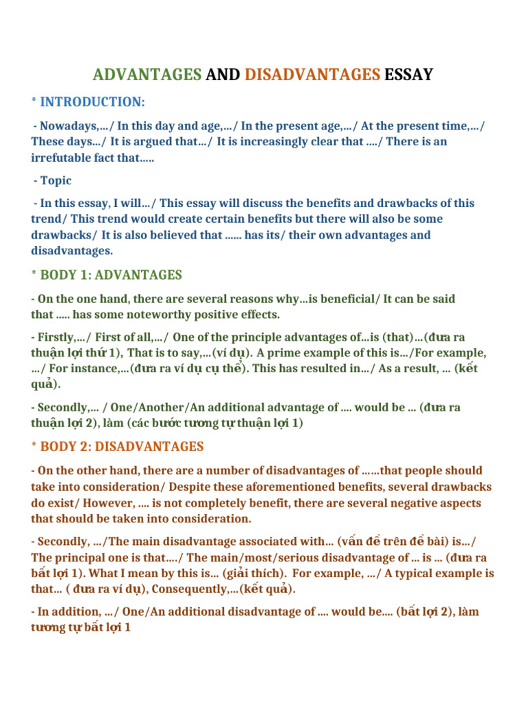 Advantages and Disadvantages Essay | PDF