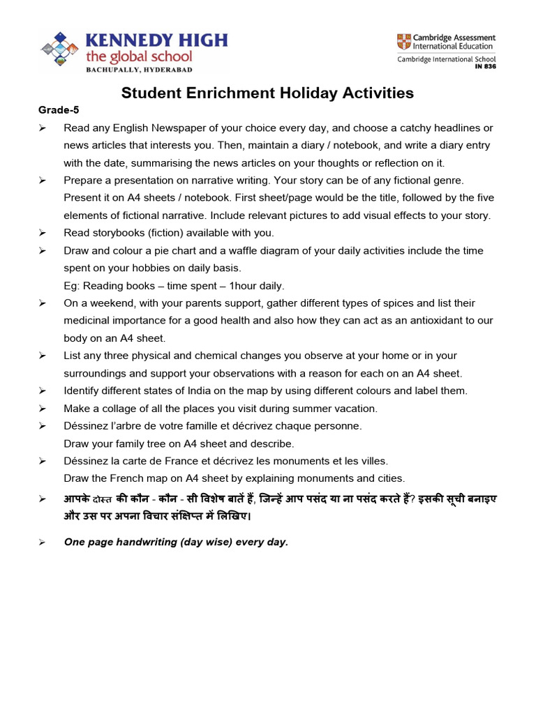 G5 - Student Enrichment Holiday Activities | PDF