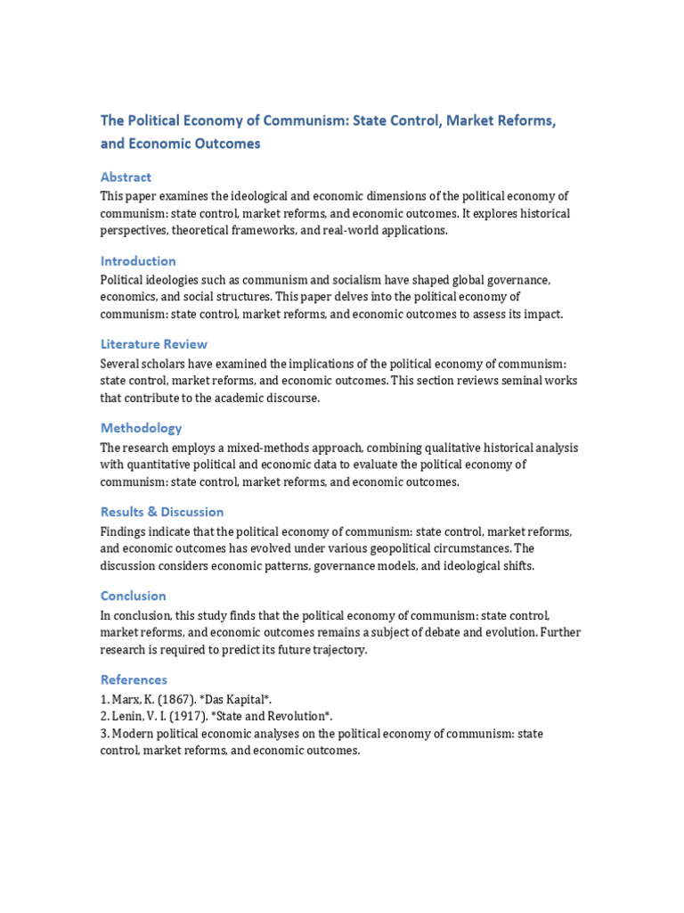 The Political Economy of Communism State Control, Market Reforms, and ...