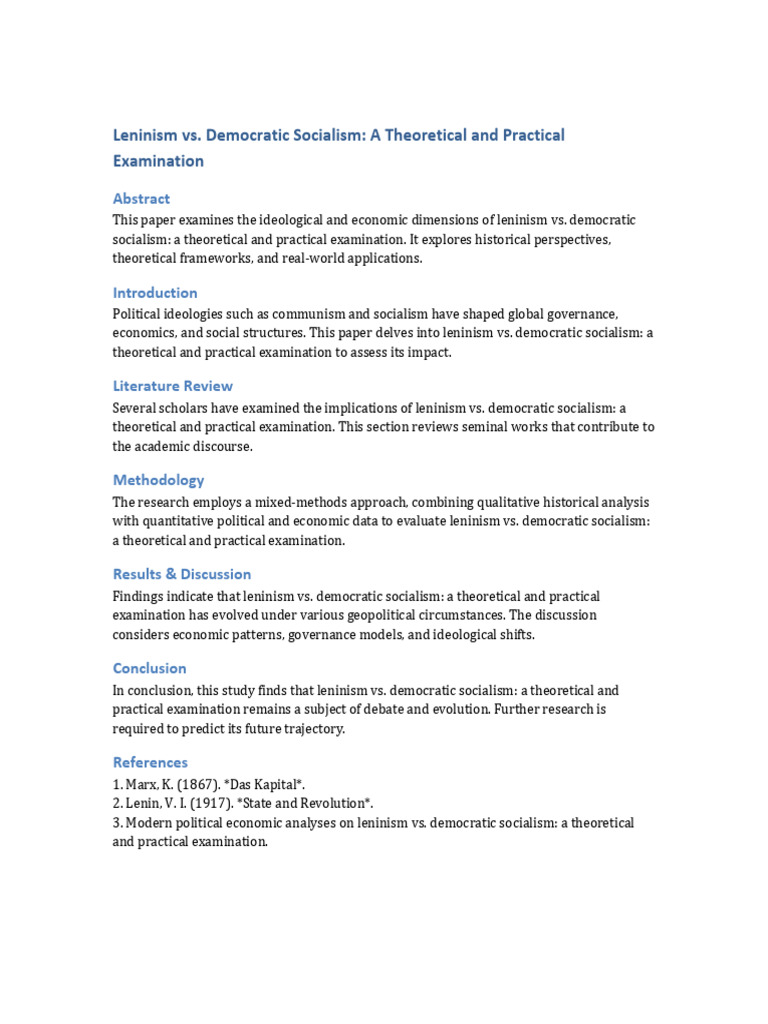 Leninism vs. Democratic Socialism A Theoretical and Practical ...