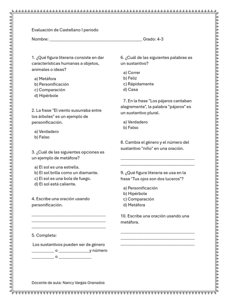 Evaluación de Castellano para 4-3 | PDF