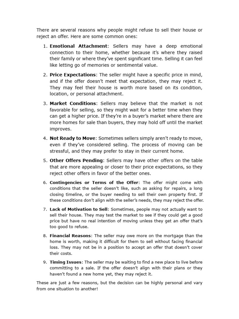 Why People Refuse To Sell The House | PDF | Sales | Prices