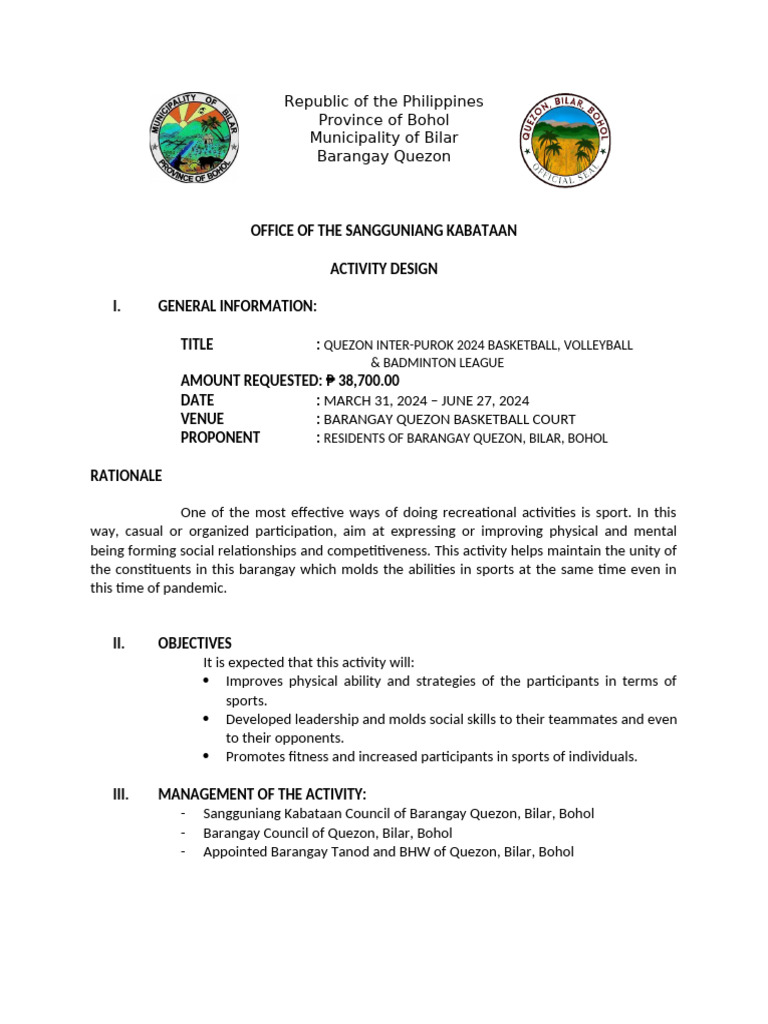 Quezon Basketball League Activity Design | PDF