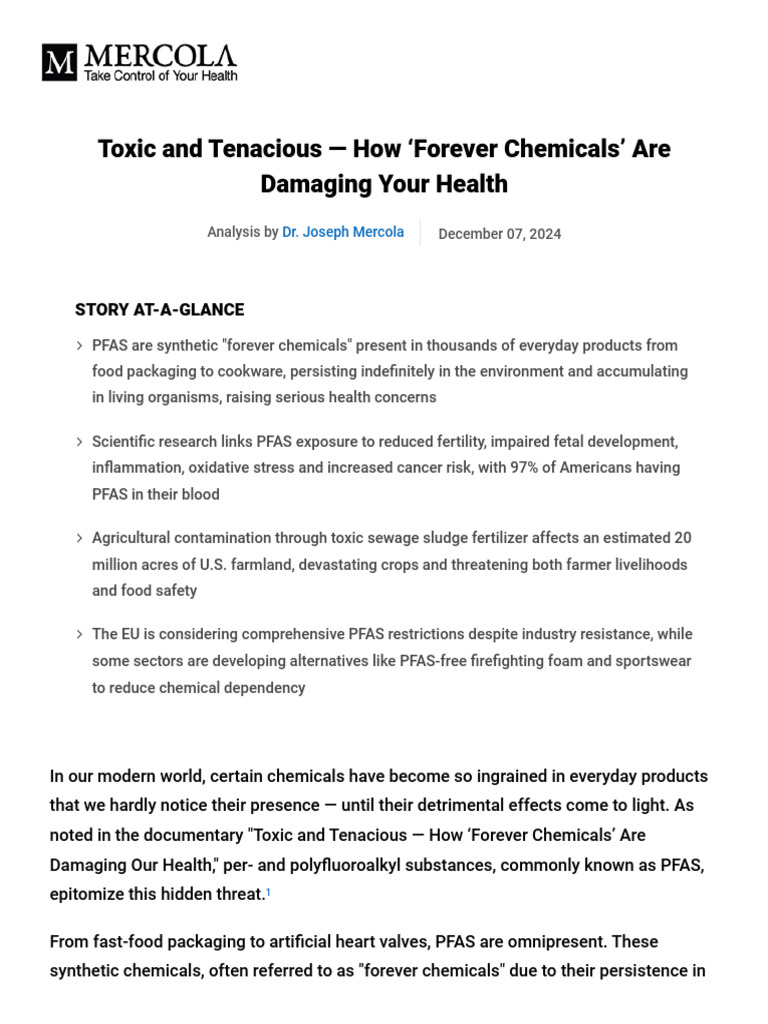 Toxic and Tenacious Pfas Forever Chemicals PDF | PDF | Agriculture