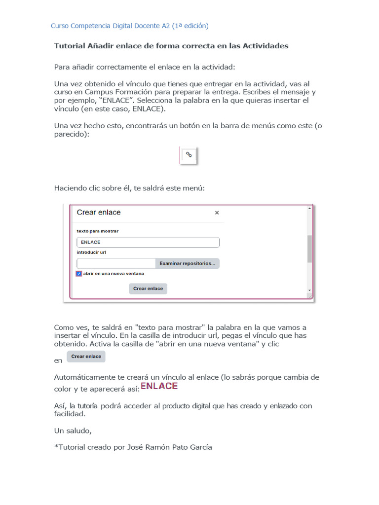 0.tutorial Añadir Enlace Entrega Actividades | PDF