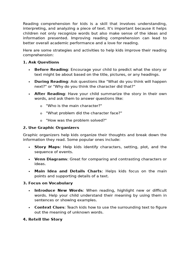 Reading comprehension for kids is a skill that involves understanding | PDF | Reading ...