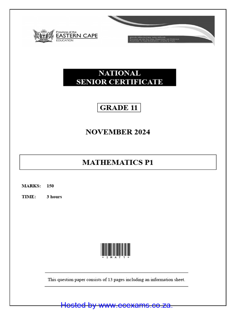 MATHS P1 QP GR11 NOV2024 ENG D - Watermark | PDF | Mathematics ...
