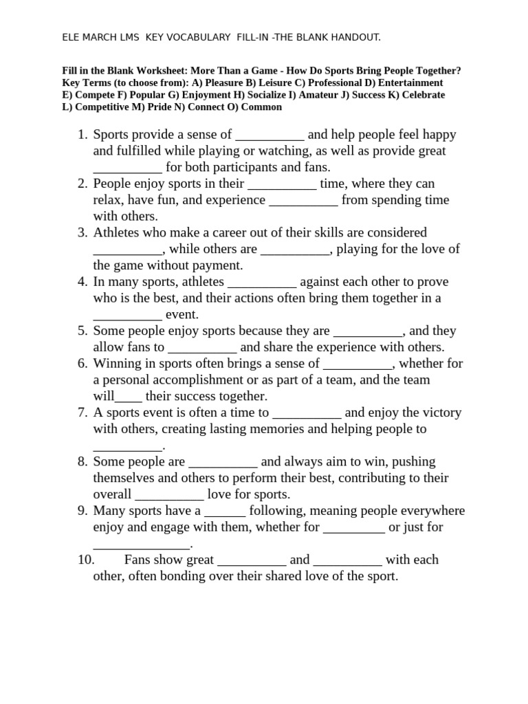 Ele March LMS Key Vocabulary Handout | PDF