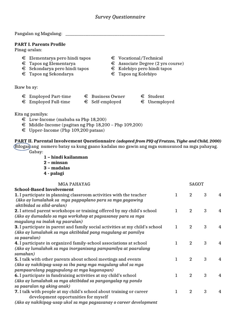 Questionnaire 1 | PDF