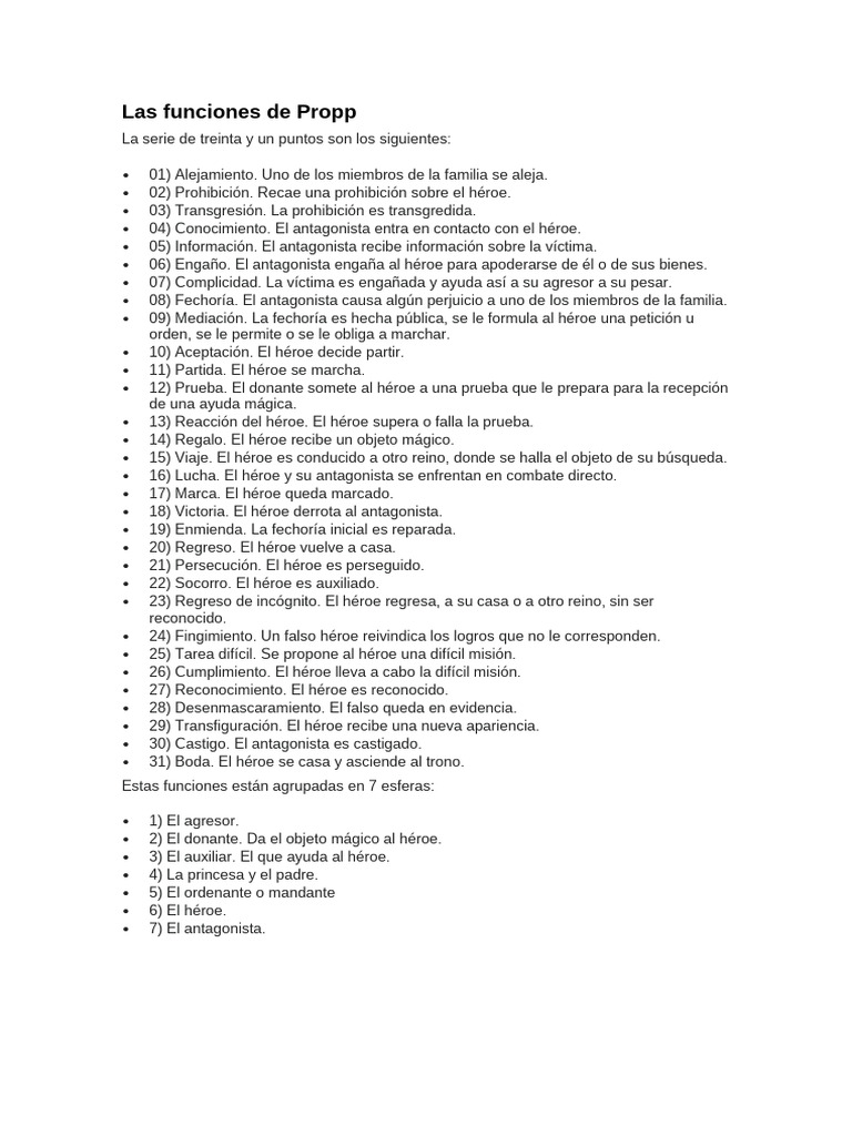 Funciones de Propp para Imprimir | PDF