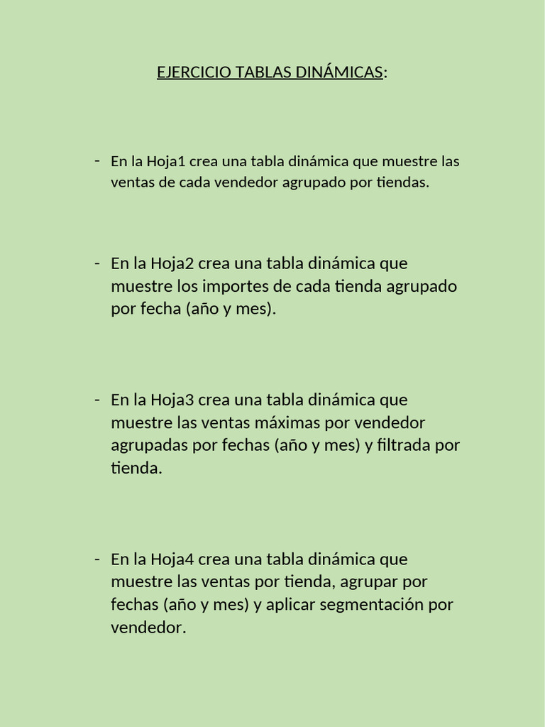 Ejercicio Tablas Dinámicas | PDF