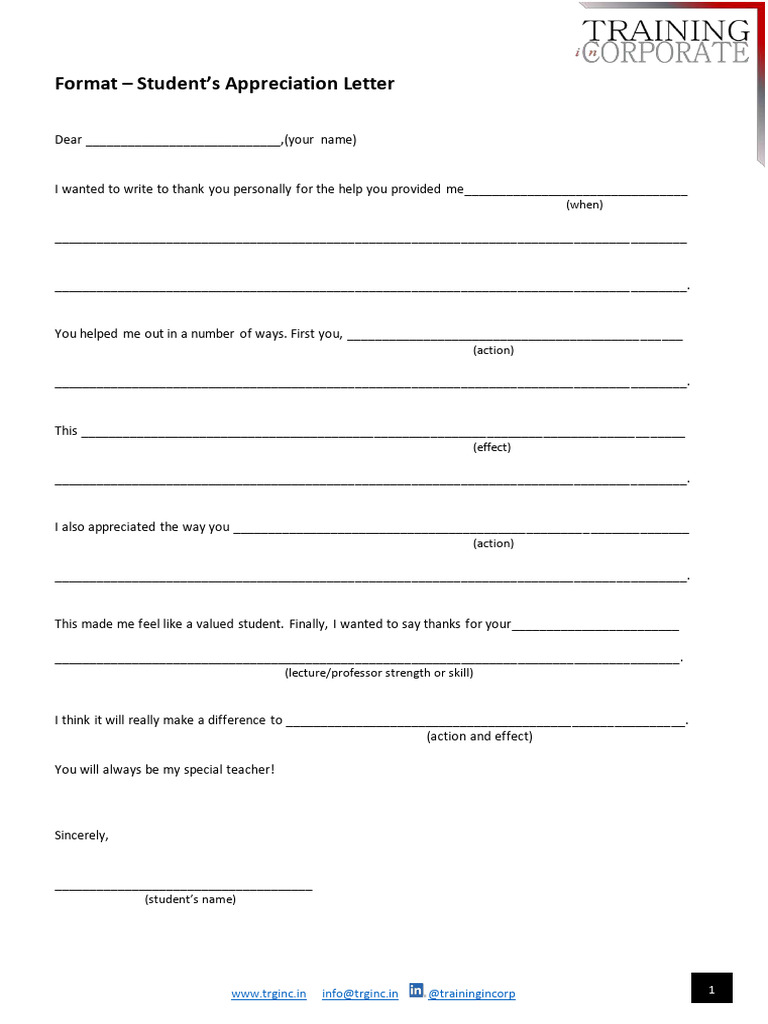 Format Student's Appreciation Letter | PDF