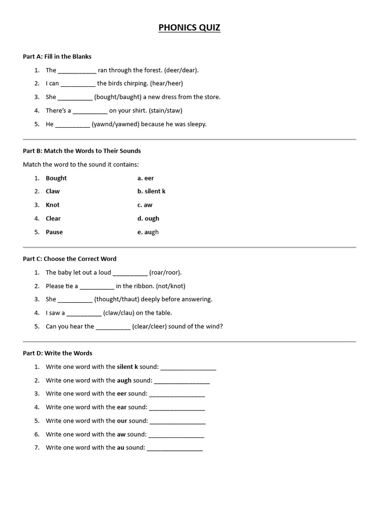 PHONICS QUIZ | PDF
