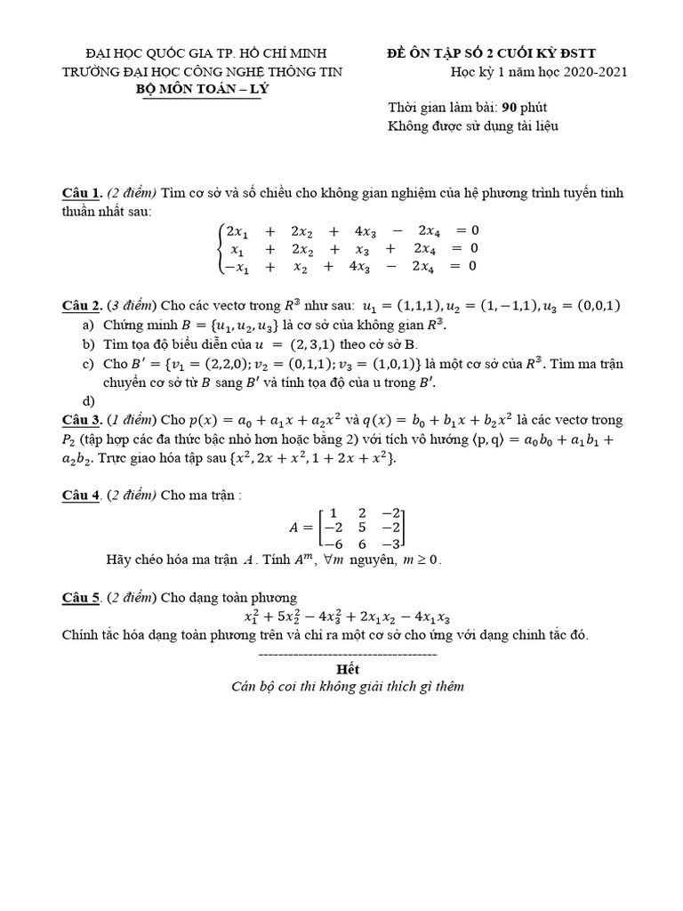 De On Tap CK Mon DSTT Nam Hoc 2020-2021 - SO 2 | PDF