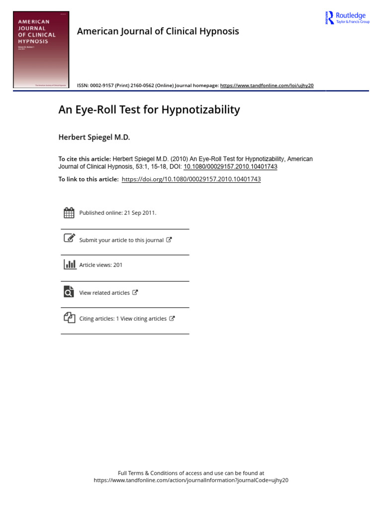 An Eye Roll Test For Hypnotizability | PDF | Hypnosis | Mind Control