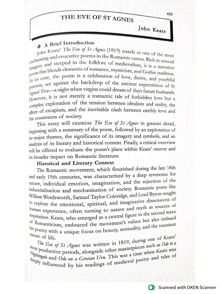 The Eve of ST Agnes | PDF