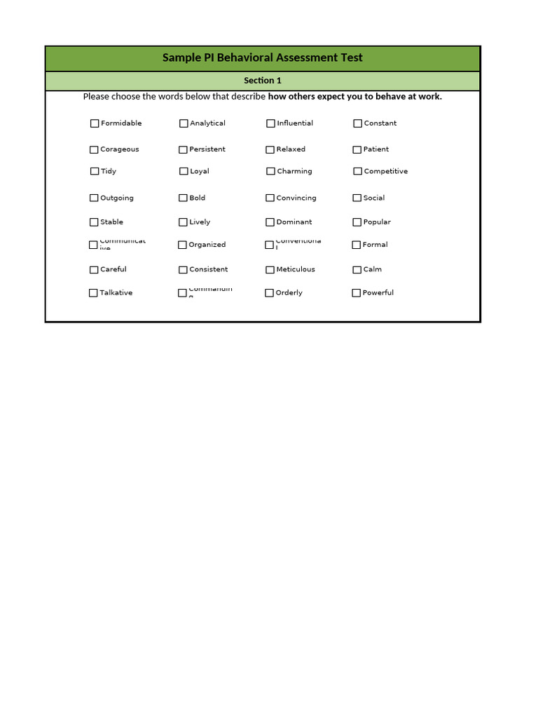 PI Behavioral Sample Test | PDF | Extraversion And Introversion ...