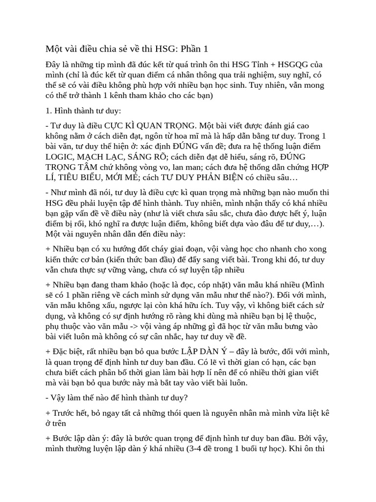 Một vài điều chia sẻ về thi HSG | PDF